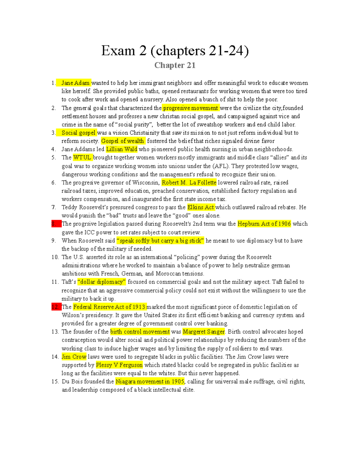 Exam 2 (chapters 21-24) - Exam 2 (chapters 21-24) Chapter 21 Jane Adam wanted to help her ...
