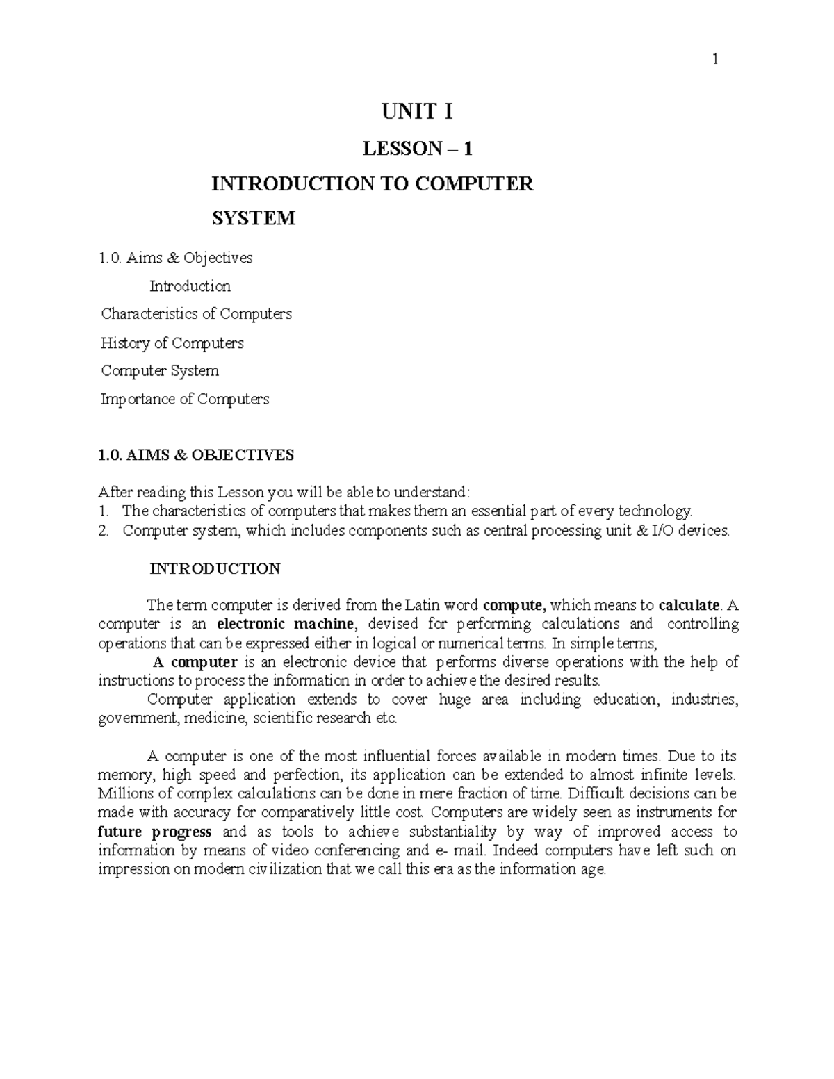 Lesson 1 - computer introduction study brief for tutorship skills and ...