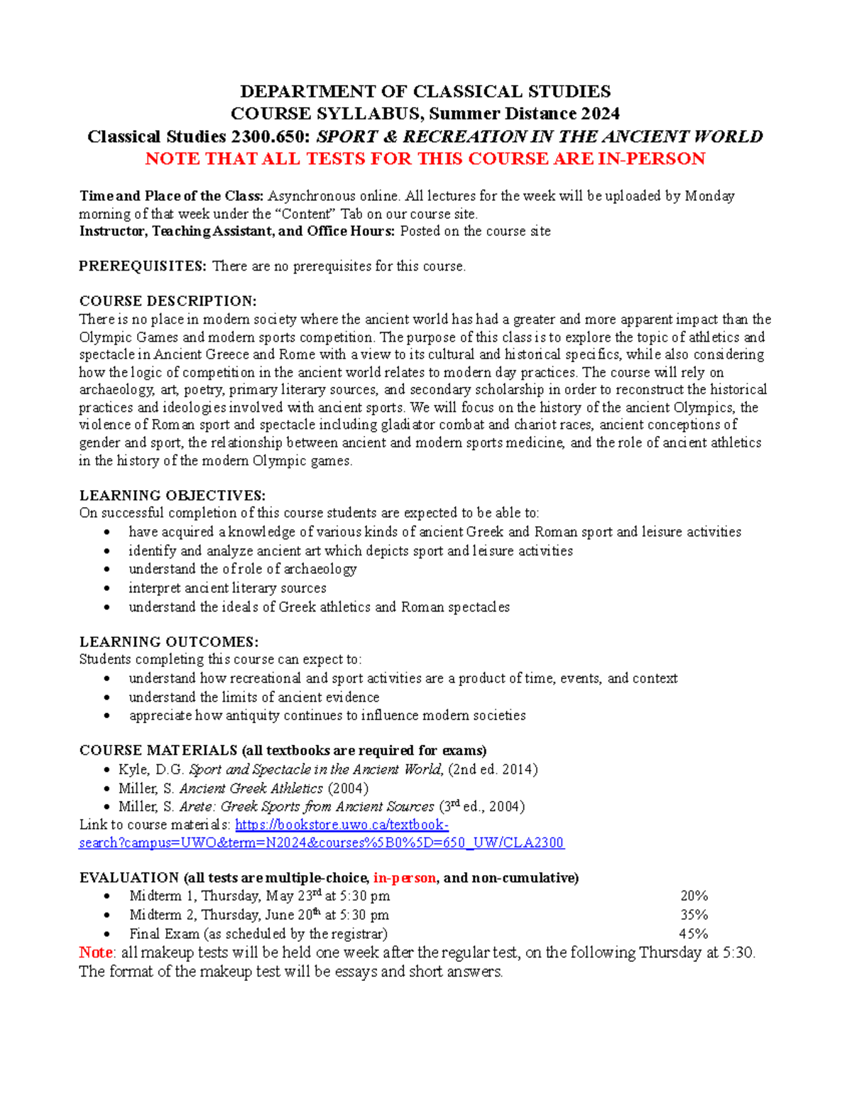 CS 2300 Syllabus - DEPARTMENT OF CLASSICAL STUDIES COURSE SYLLABUS ...