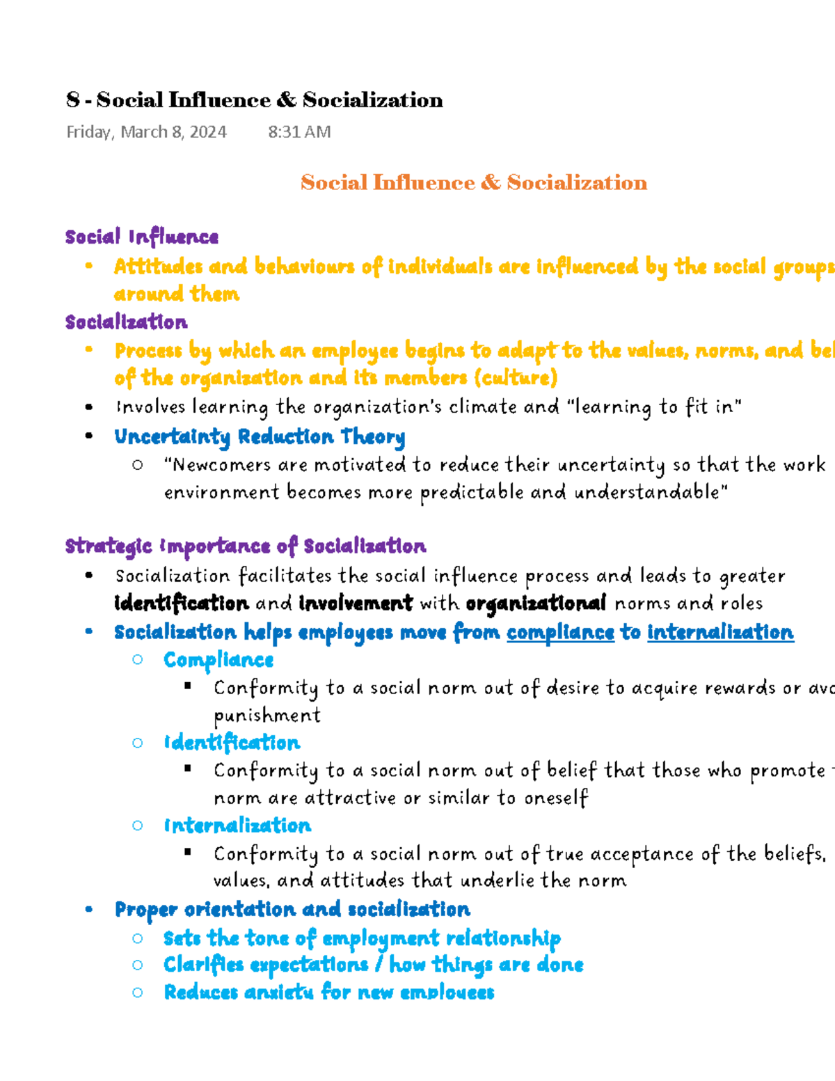 8 - Social Influence & Socialization - Social Influence & Socialization Social Influence - Studocu