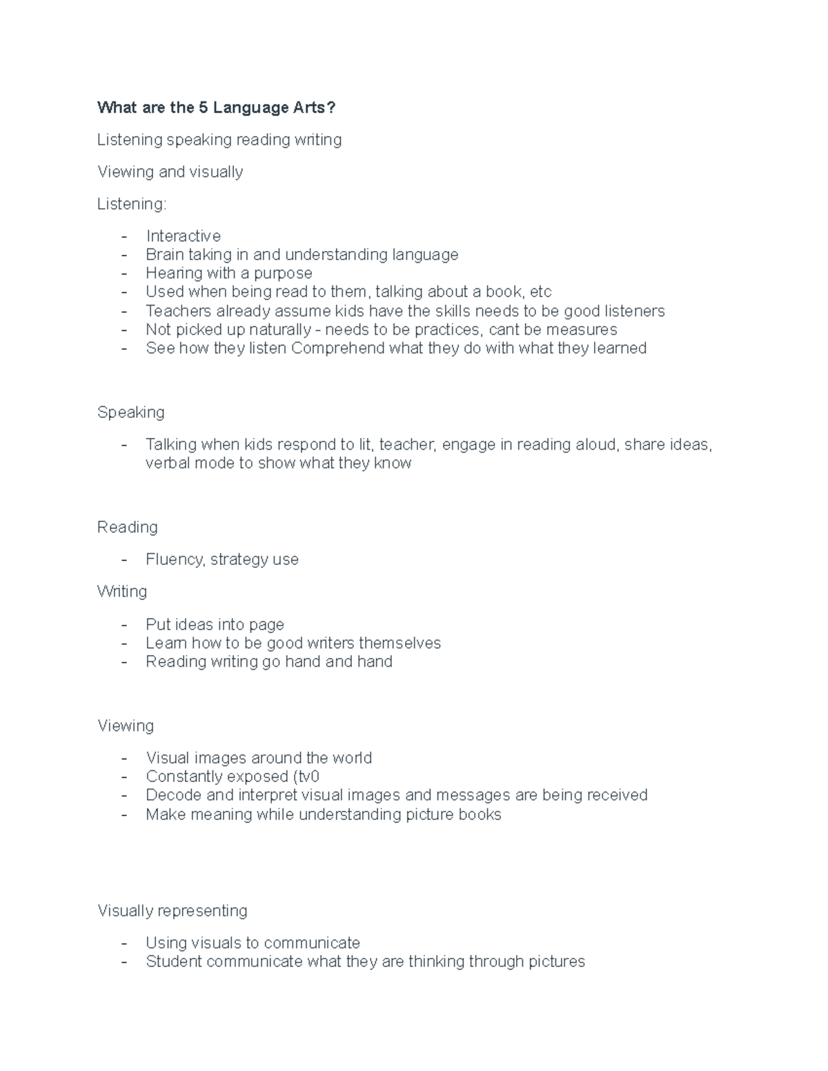 W3 notes UIUC Mac Gregor CI 475 - What are the 5 Language Arts ...