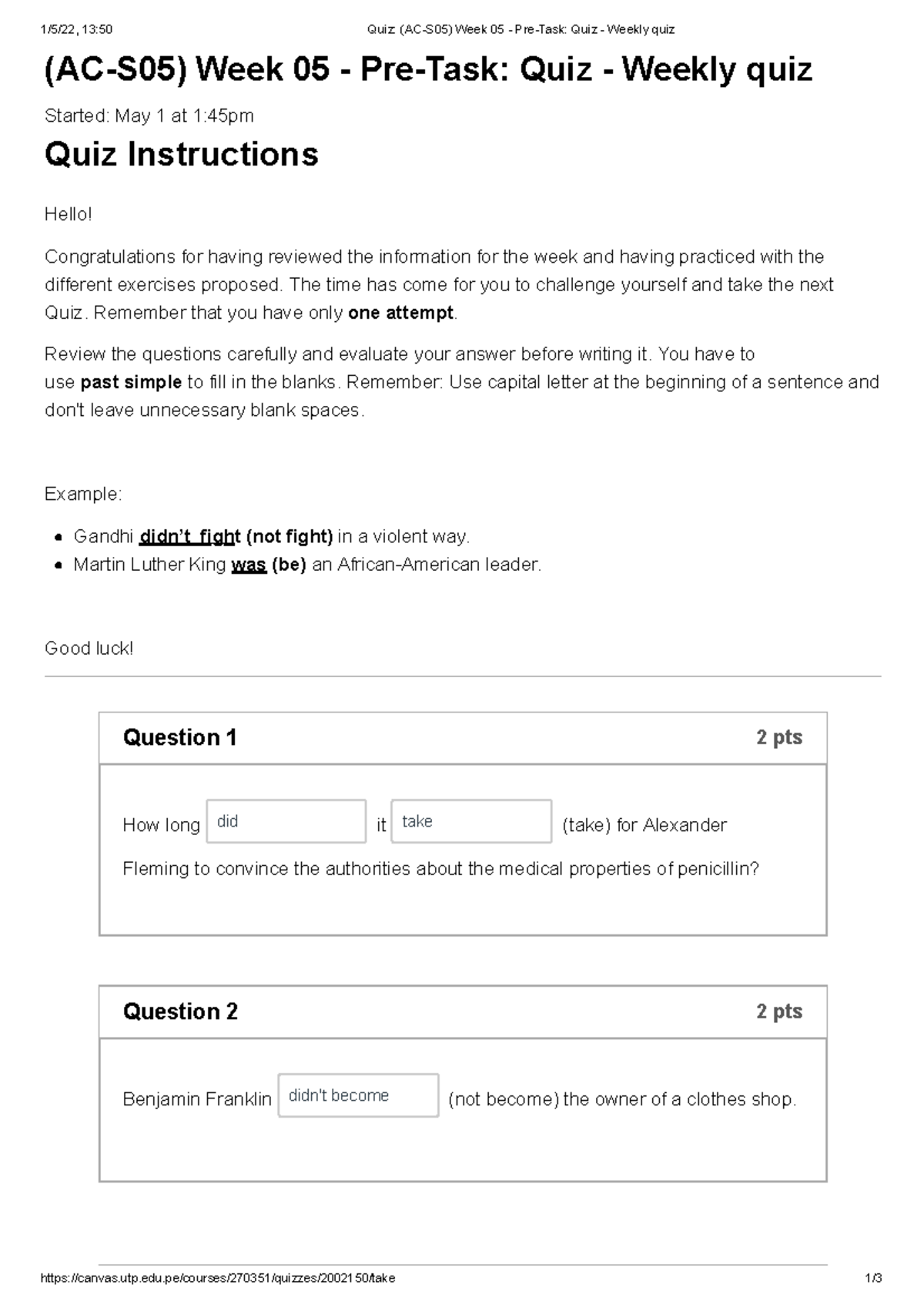 Quiz (AC-S05) Week 05 - Pre-Task Quiz - Weekly quiz - utp.edu/courses ...