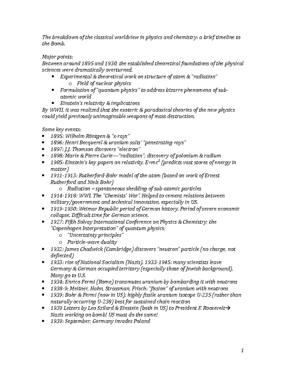 Breakdown of the classical worldview Handout - The breakdown of the ...