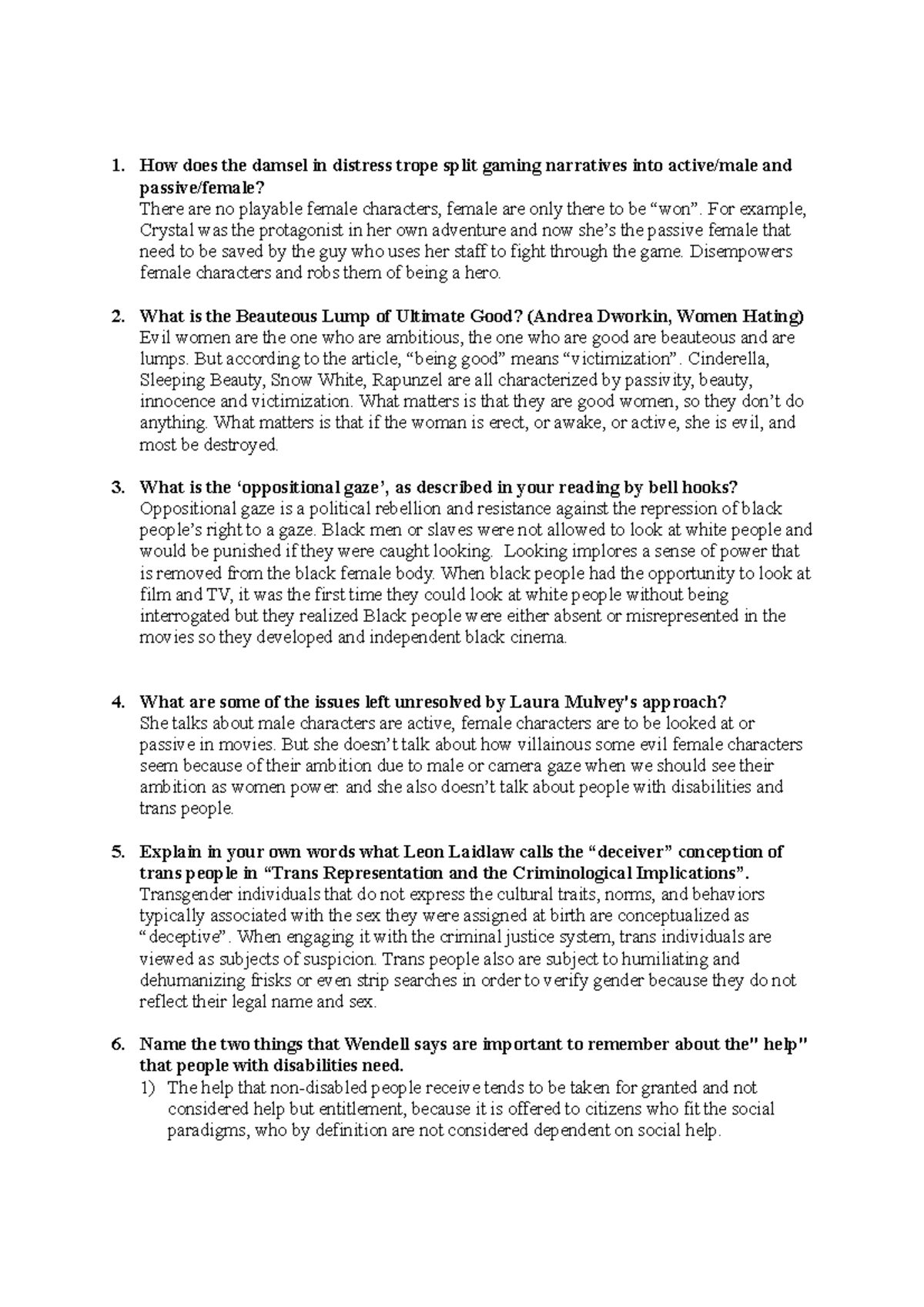 FEM final short essay questions - 1. How does the damsel in distress ...