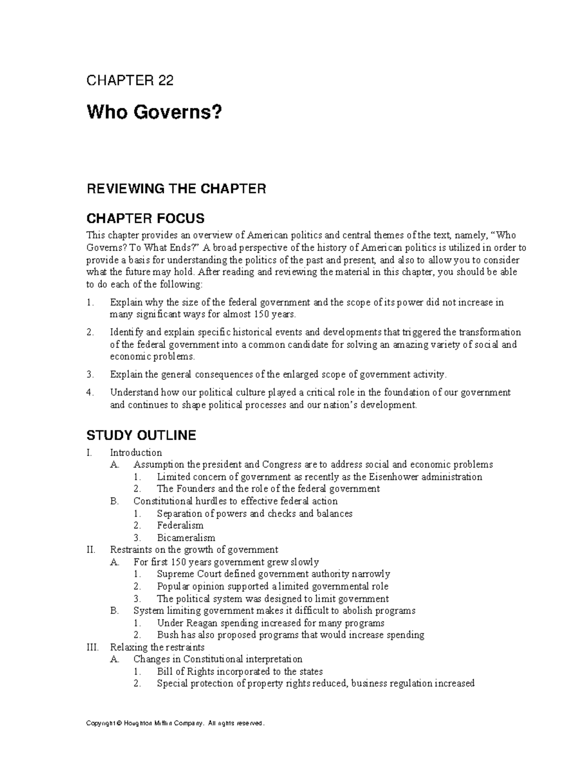 Chapter 22 Who Governs - Lecture notes 22 - CHAPTER 22 Who Governs ...