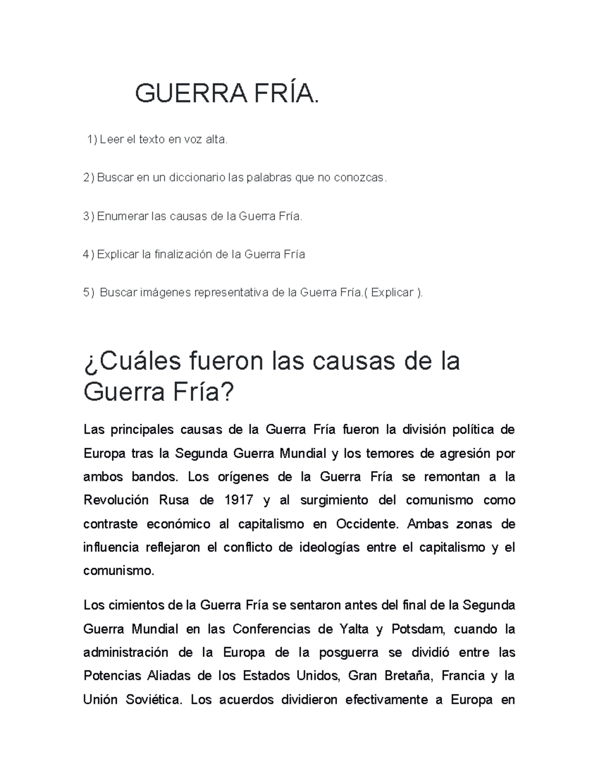Guerra FRÍA - mnjklñ - GUERRA FRÍA. Leer el texto en voz alta. Buscar ...