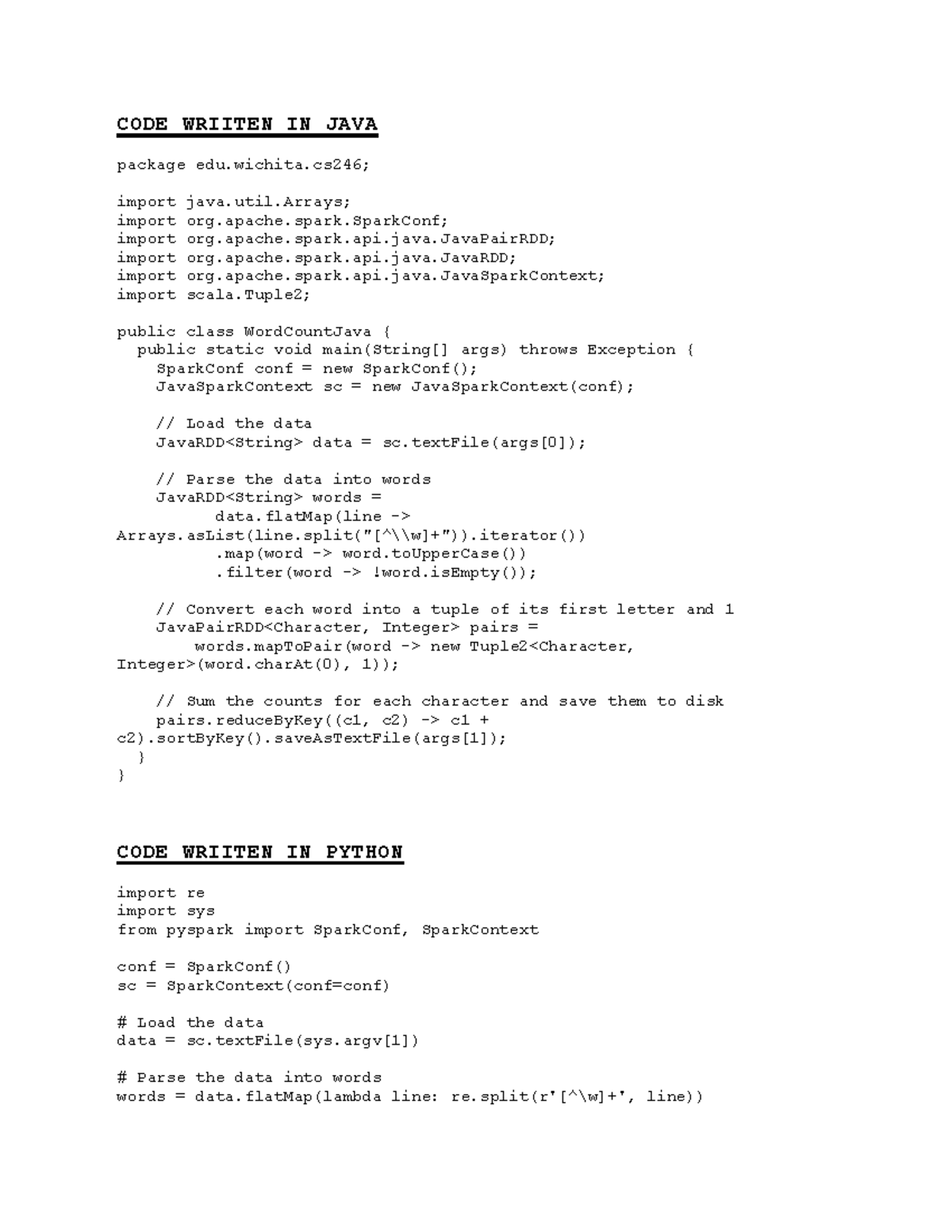 Word Count In Java Python And Scala Code Wriiten In Java Package Edu 7747