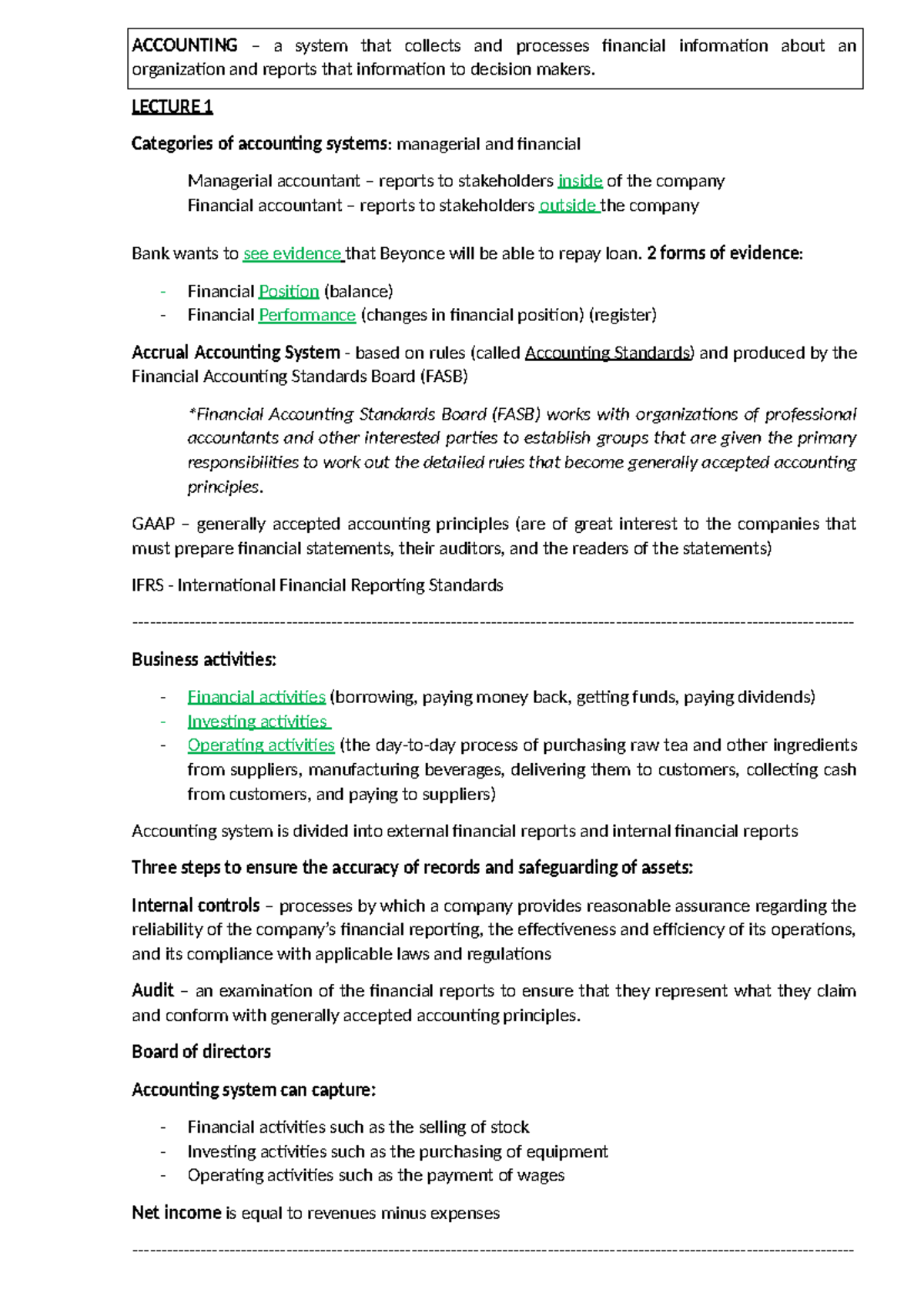 Accounting - Lecture notes ACCT 151 chapters 1-4 - ACCOUNTING – a ...
