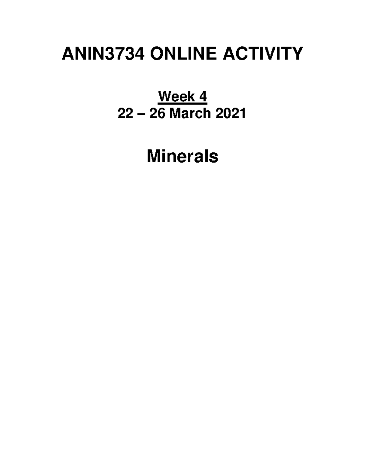 Minerals- Week 4 activity- guided reading - ANIN3734 ONLINE ACTIVITY ...