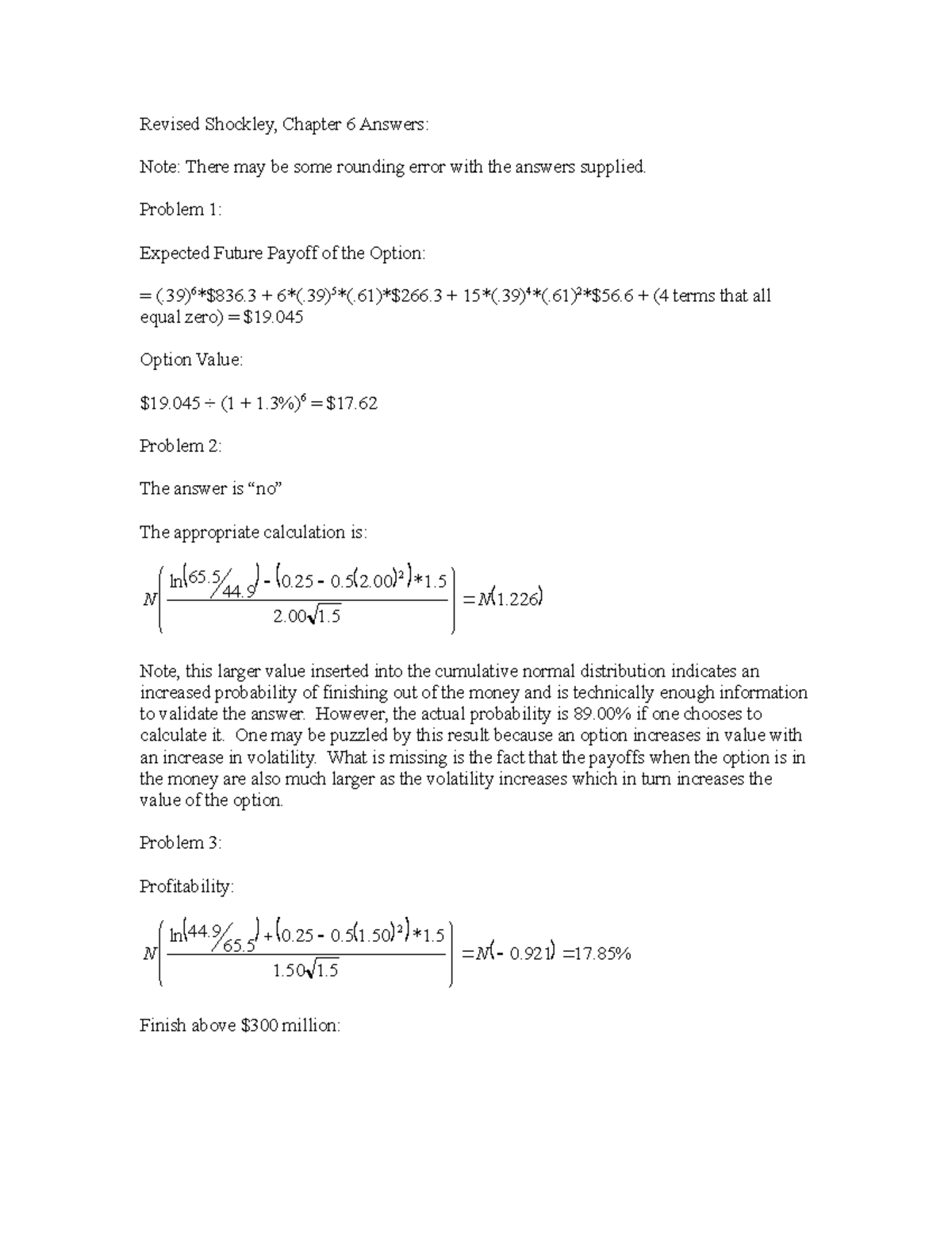 Shockanswers CH6 - ACCT A540 - Revised Shockley, Chapter 6 Answers ...