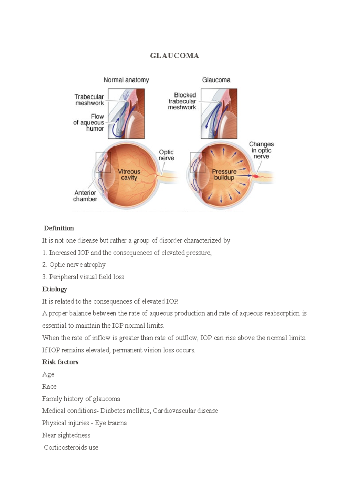 Glaucoma - jasmine ouseph - GLAUCOMA Definition It is not one disease but rather a group of ...