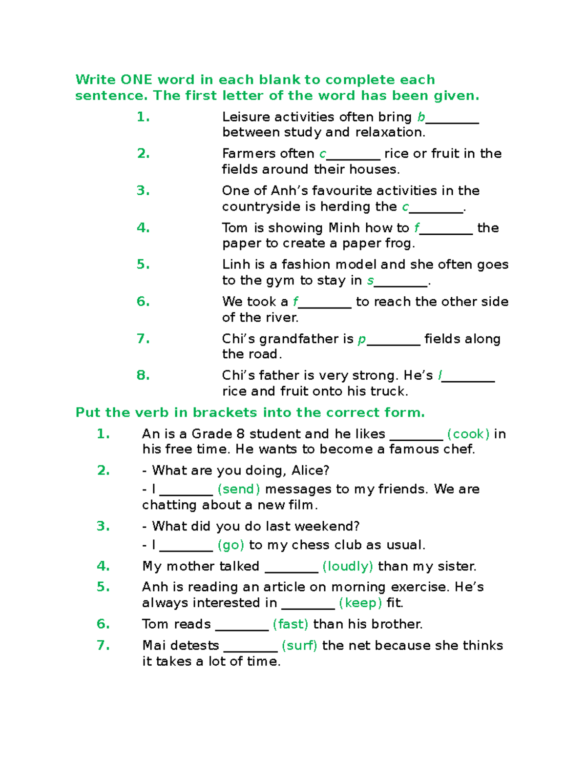 Test 2 - English - Write ONE word in each blank to complete each ...