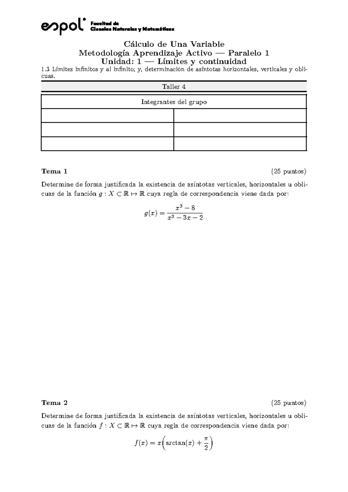 CUV-taller 4 - Ejercicios variados - Cálculo de Una Variable ...