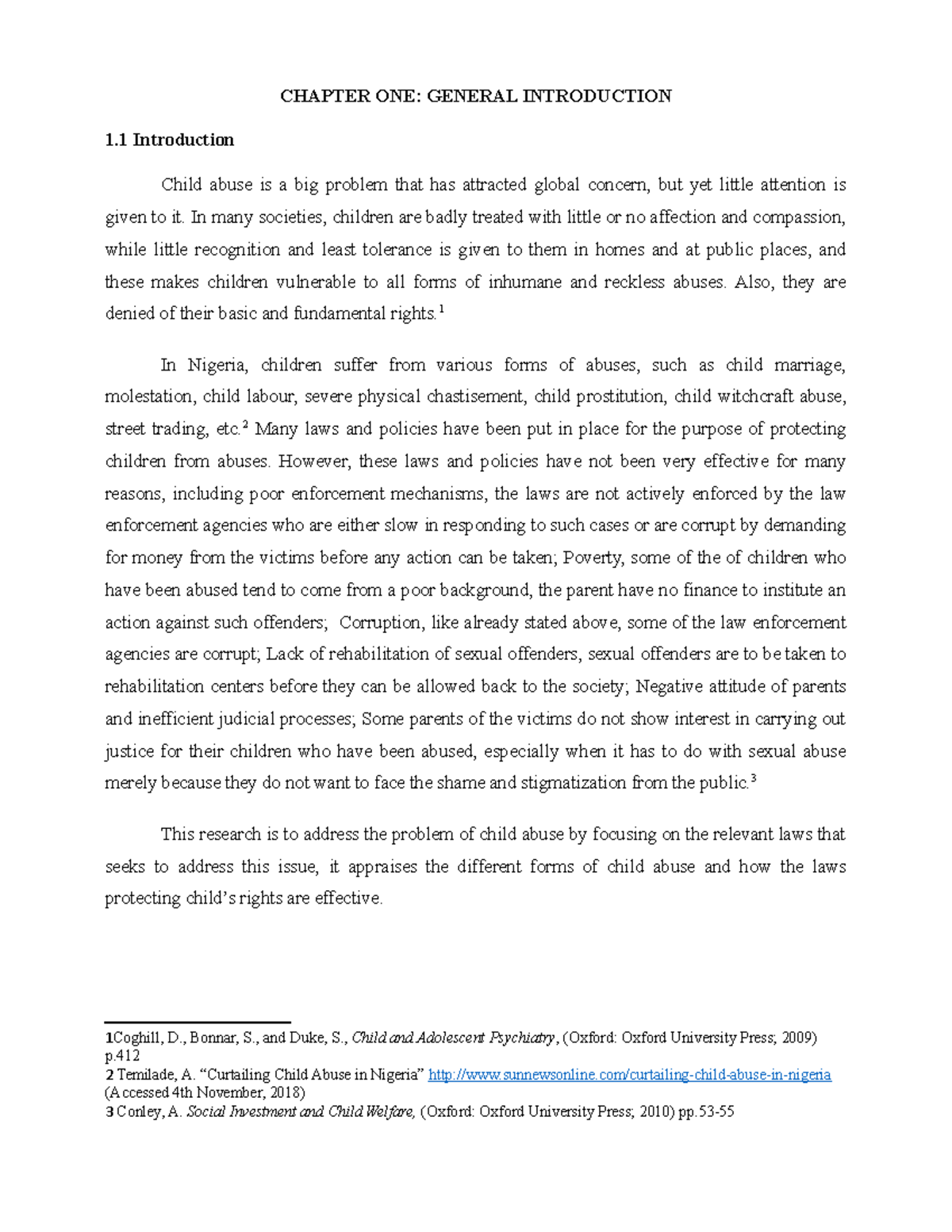 Child abuse and its legal framework in Nigeria - CHAPTER ONE: GENERAL ...