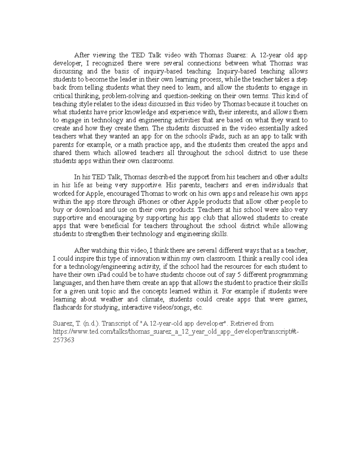 Edmu 525 week 8 discussion - After viewing the TED Talk video with ...