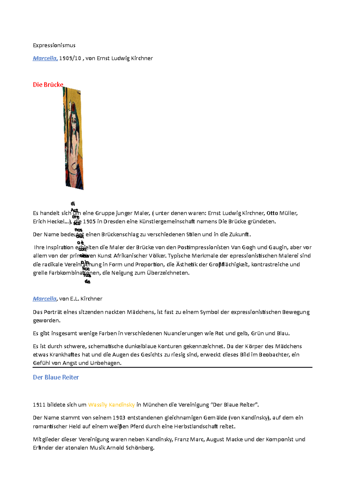 Die Brücke - riassunto in tedesco programma quinto superiore - Expressionismus Marcella, 1909/10 ...