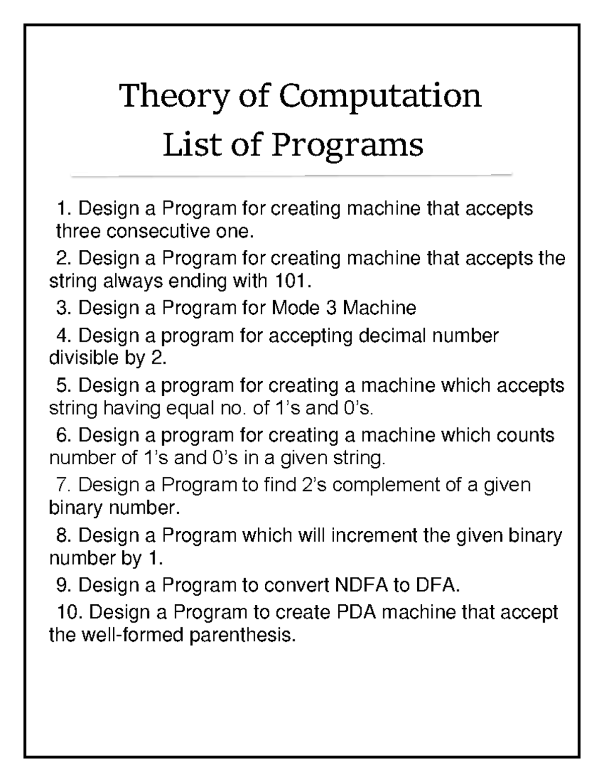 TOC Jiwaji - TOC Practical - Theory of Computation List of Programs ...