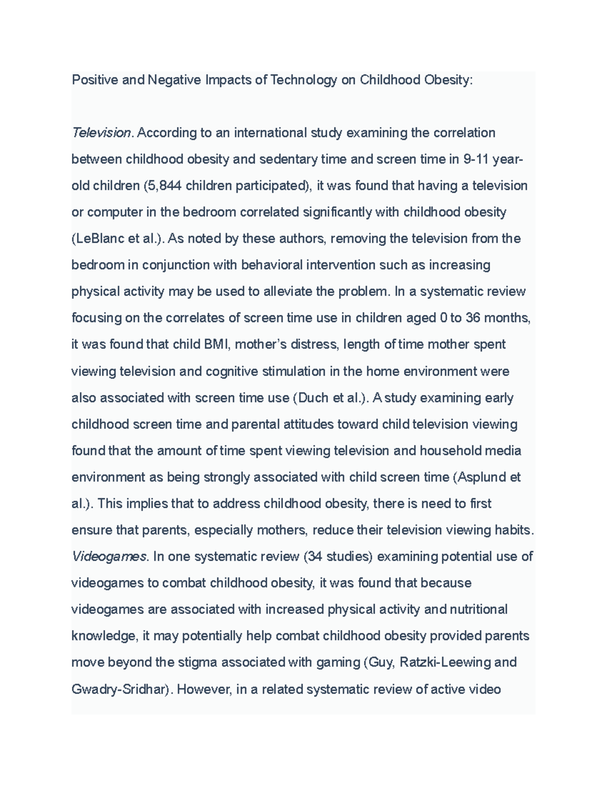 Positive and Negative Impacts of Technology on Childhood Obesity ...
