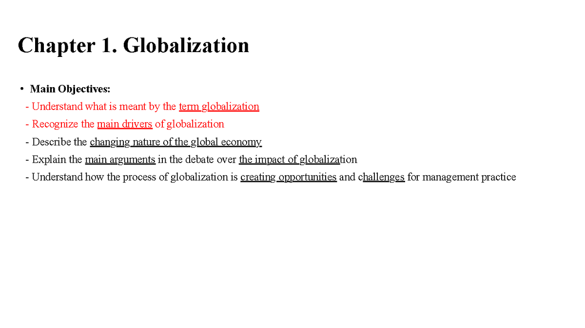 Part 1. Introduction and Overview Globalization - Main Objectives ...