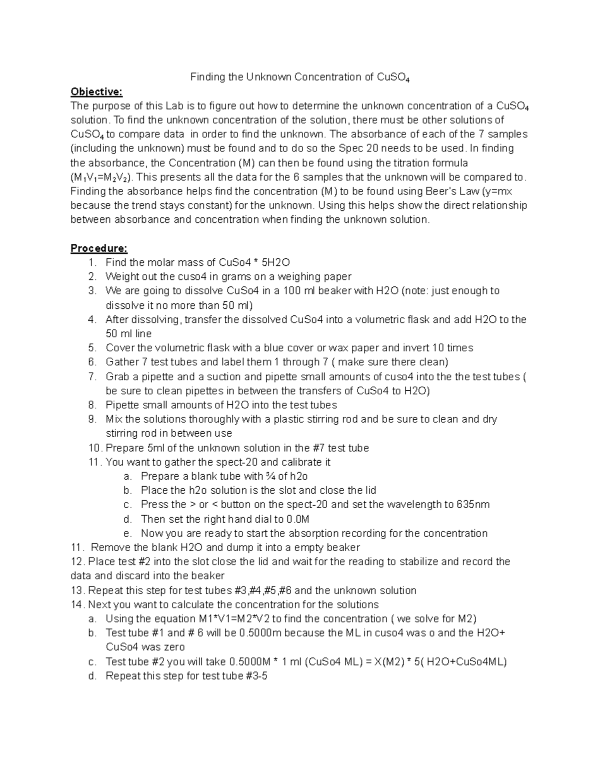 Chem. 122-Lab 1 - Professor: Mark Thomson, PhD - Finding the Unknown ...