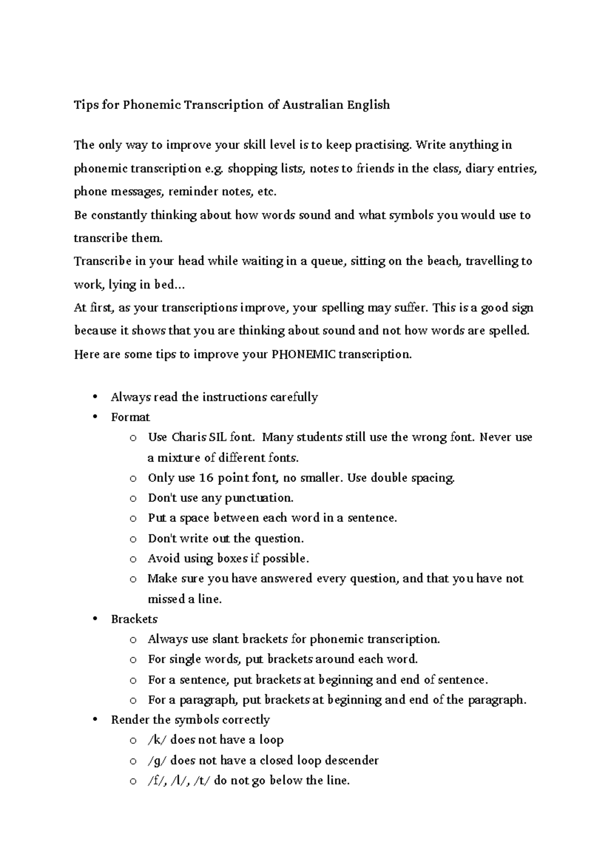 Broad Transcription Tips - Tips for Phonemic Transcription of ...