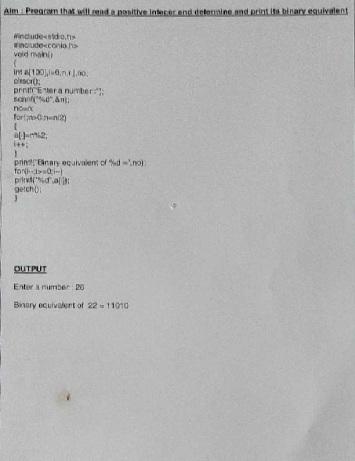 Binary equivalent using c program - computer science - Studocu