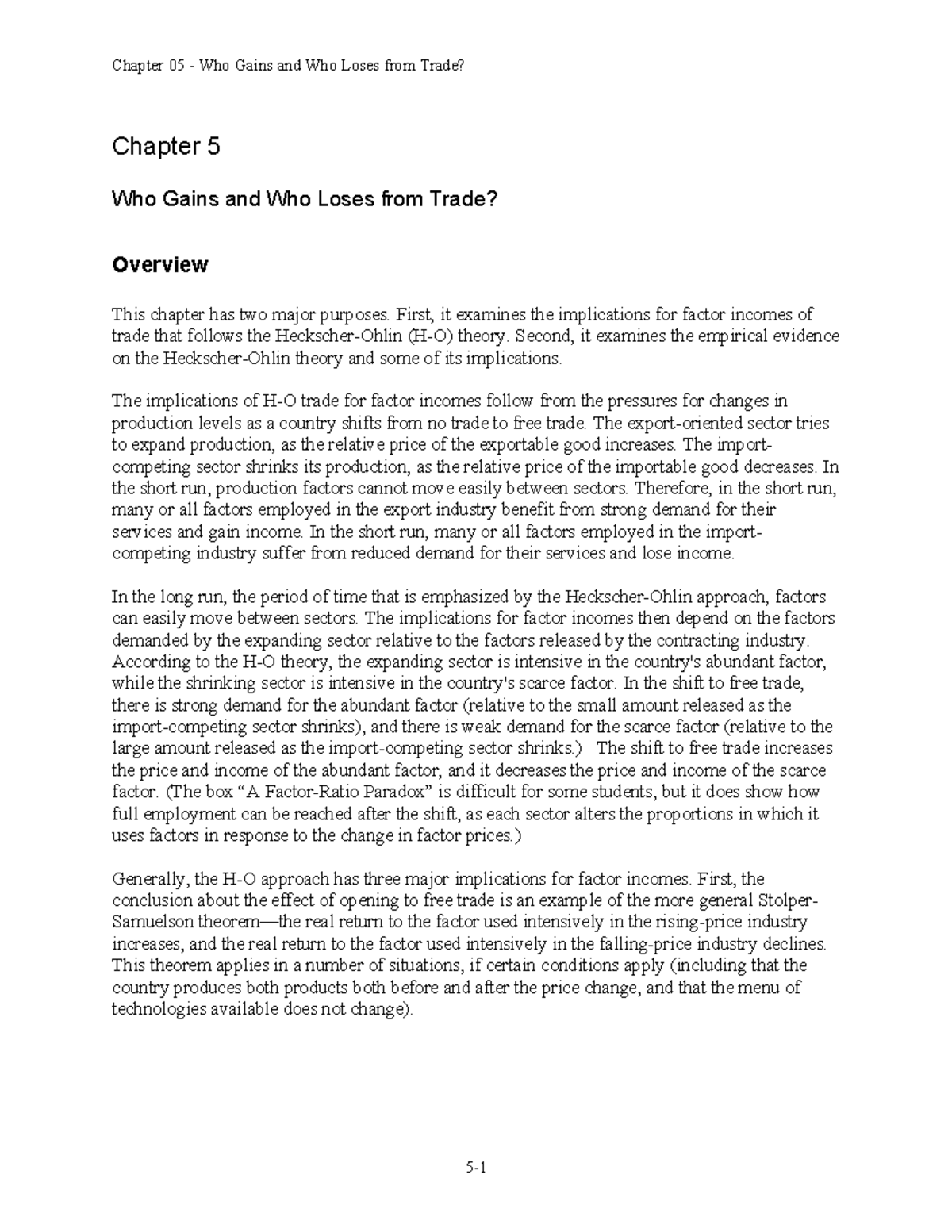 Chap005 - econ notes - Chapter 5 Who Gains and Who Loses from Trade ...