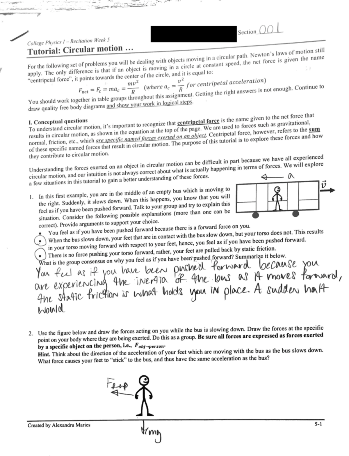 Recitation Wk05-A - Circular Motion - PHYS2001 - Studocu