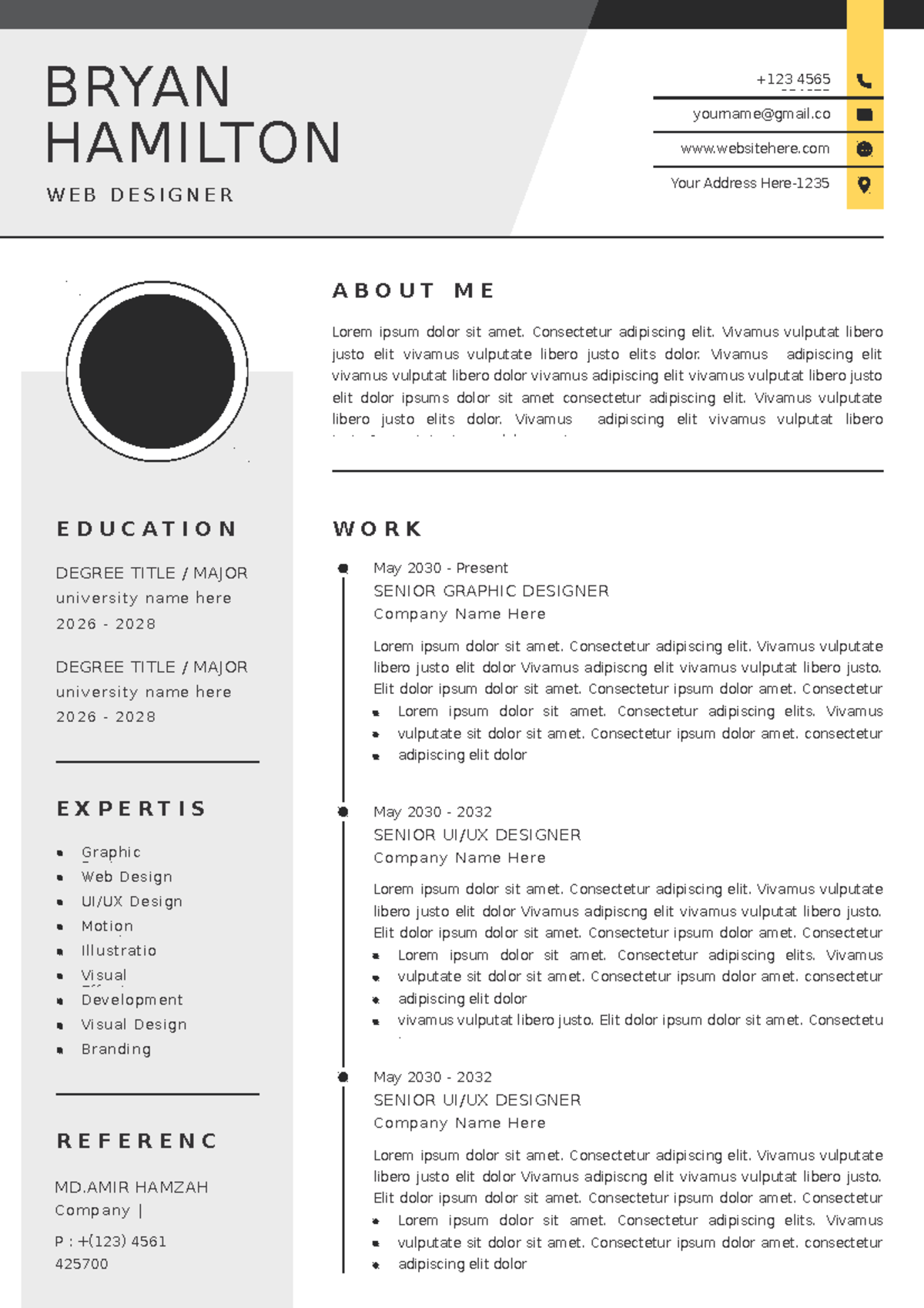 CCC Resume Template (21) - MD HAMZAH C om pany | Pos iti on P : +(123 ...