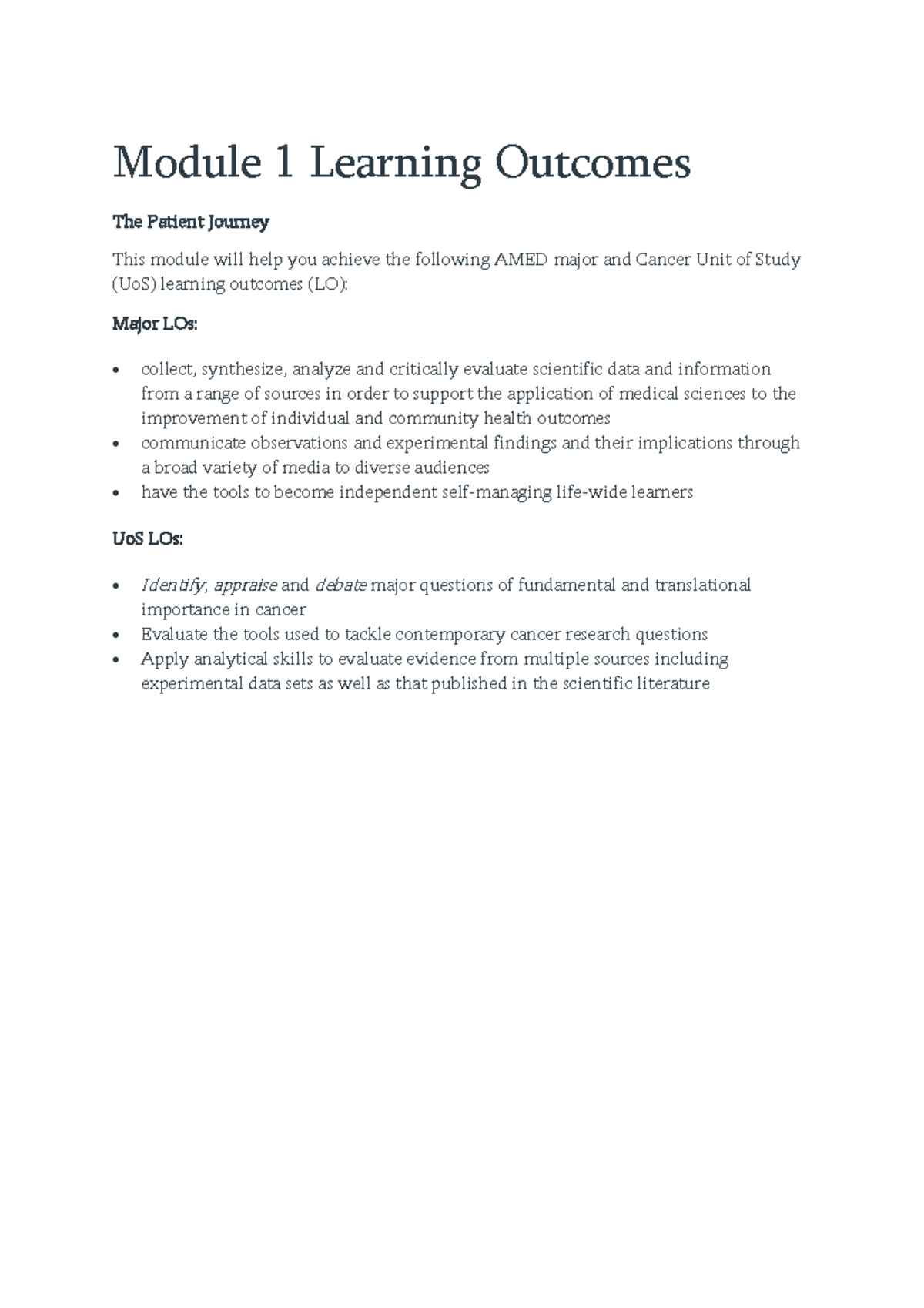 MOD 1 Outcomes - Lecture notes 3 - Module 1 Learning Outcomes The ...