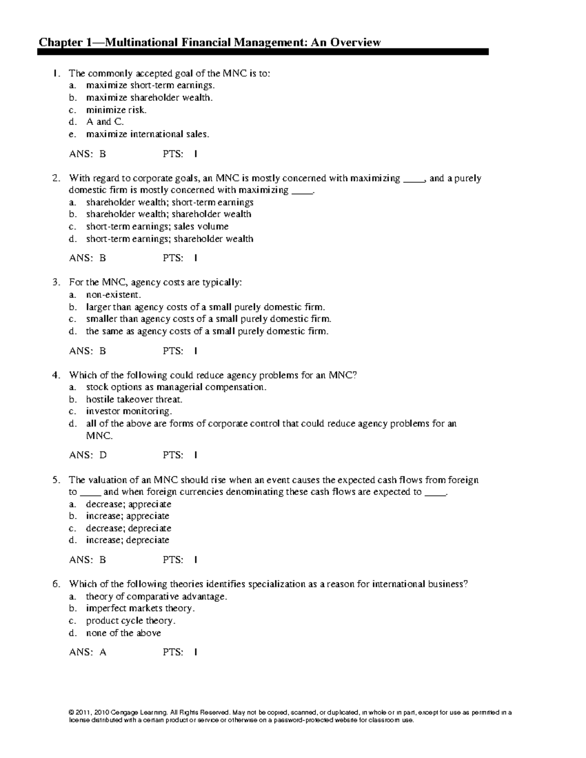 Quiz - Chapter 1 - © 2011, 2010 Cengage Learning. All Rights Reserved ...