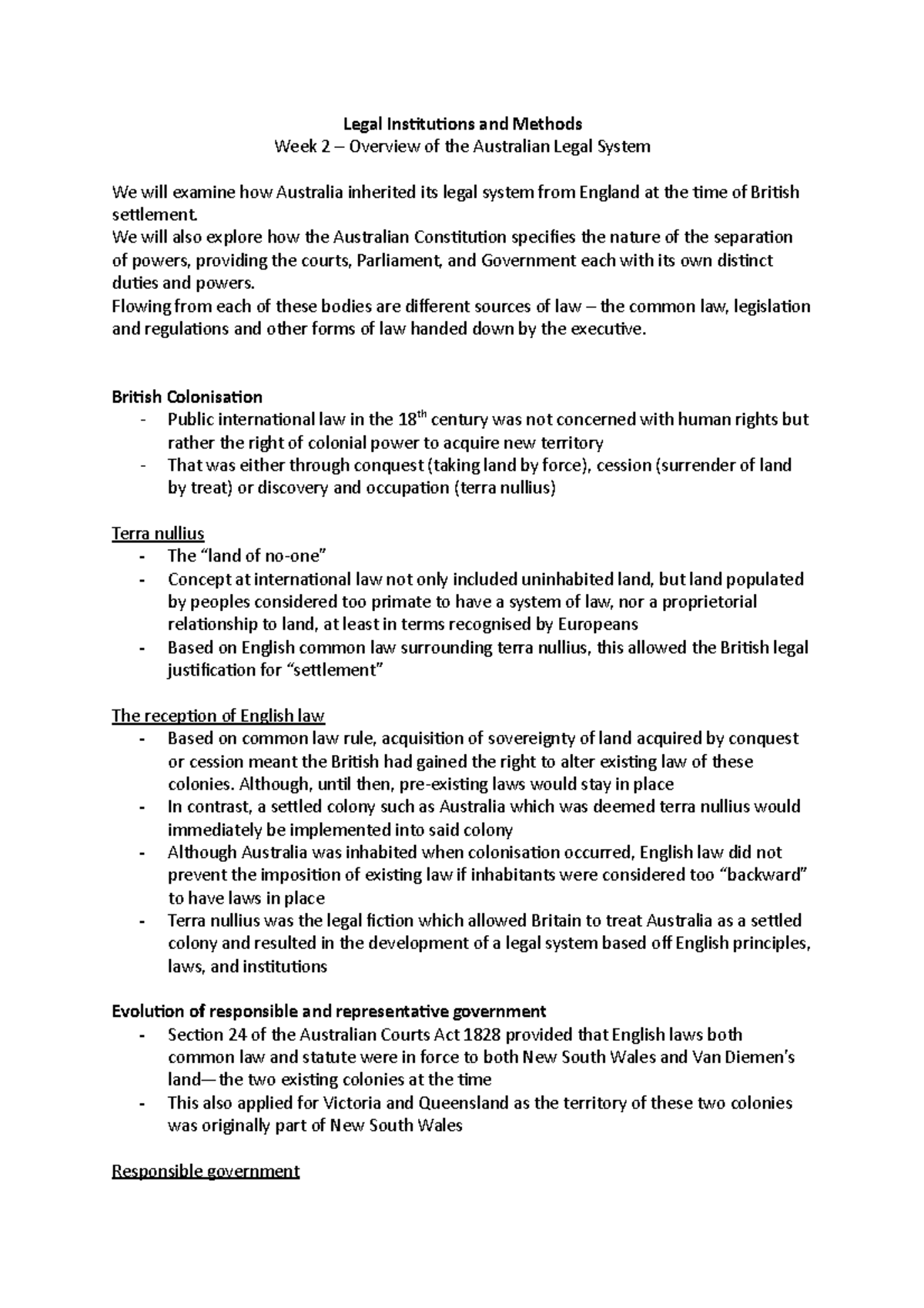 Week 2 - Overview of the Australian Legal System - Legal Institutions ...