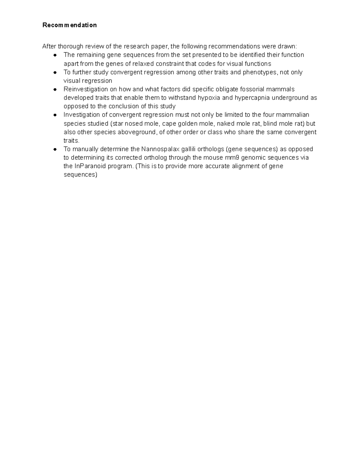 Conclusion and recommendation of RT410 - Recommendation After thorough ...