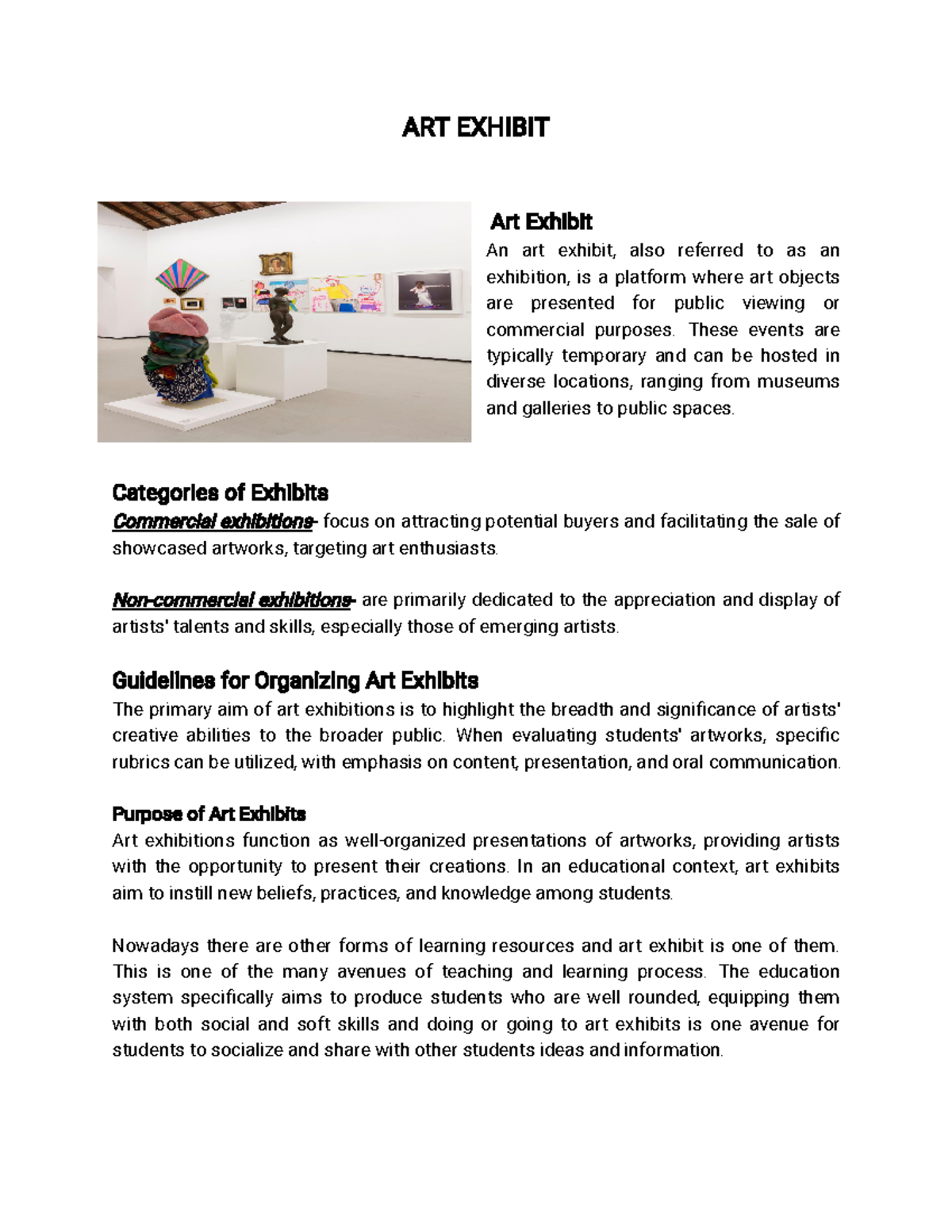 Art Exhibit - ART EXHIBIT Art Exhibit An art exhibit, also referred to ...