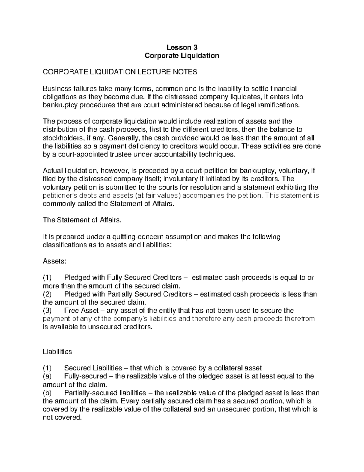 Corporate-Liquidation - Lesson 3 Corporate Liquidation CORPORATE ...