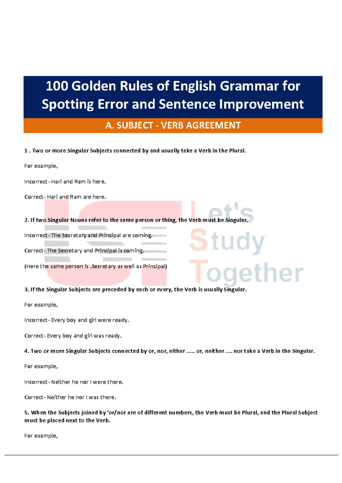 100 Golden Rules Of English Grammar For Spotting Error & Sentence ...
