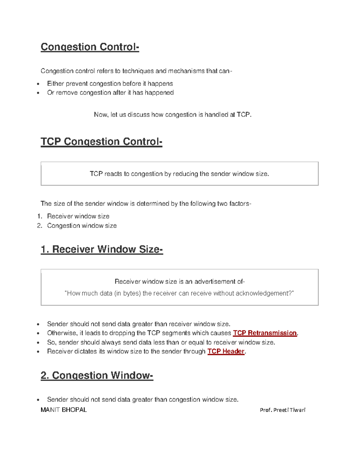 3. TCP Congestion Control numericals - Congestion Control- Congestion control refers to ...