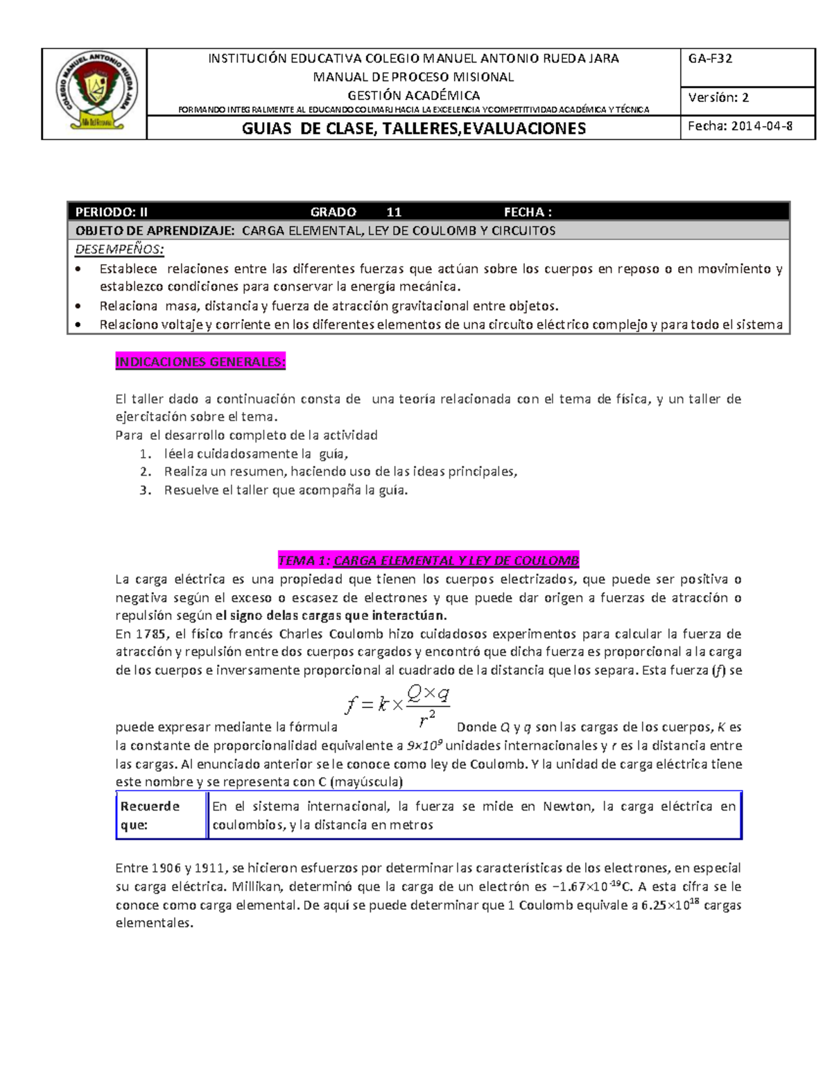 Lecturas MES DE MAYO Grado 11 - MANUAL DE PROCESO MISIONAL GESTI”N ACAD.. FORMANDO INTEGRALMENTE ...