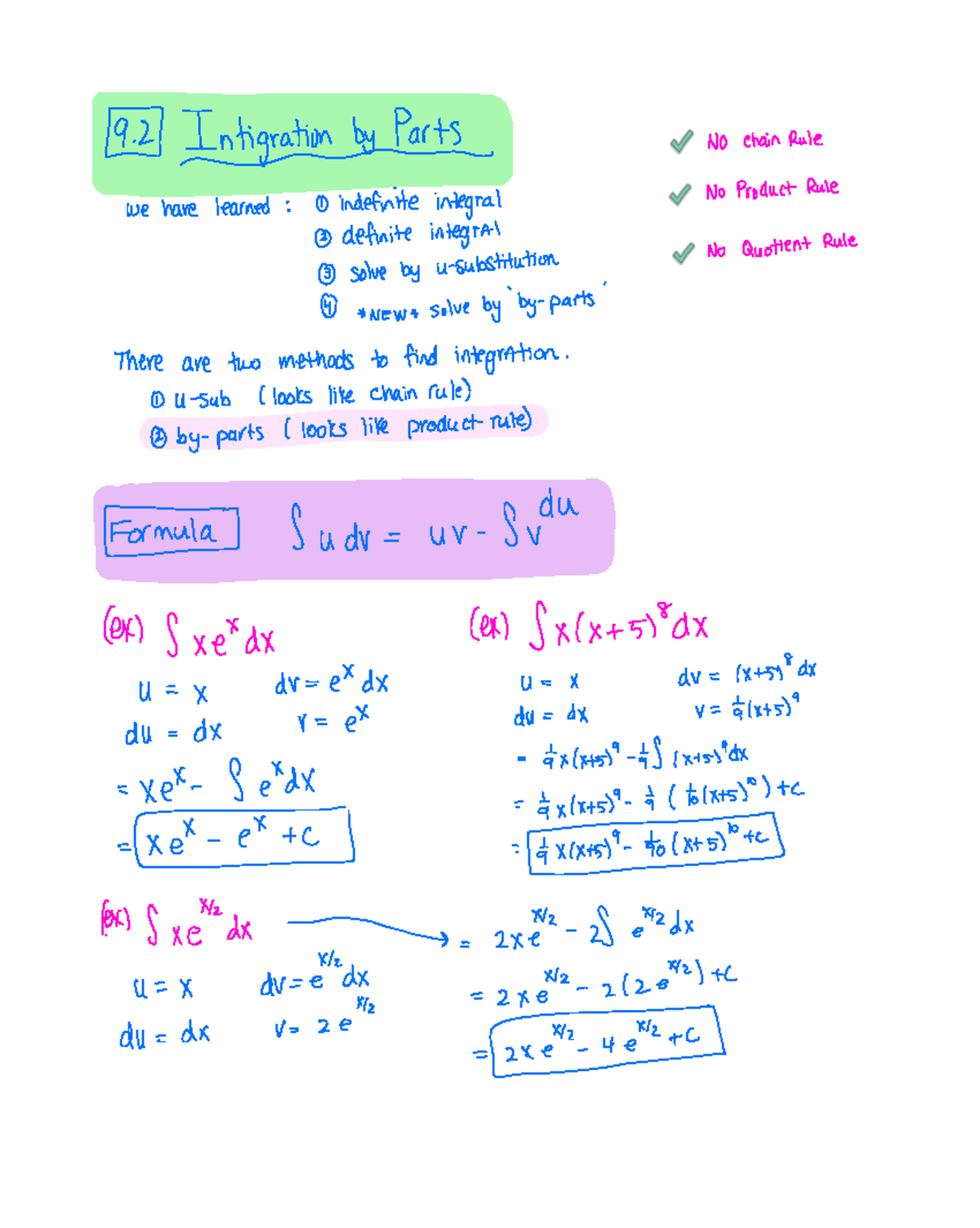 9.2 Integration by Parts (complete) - Infgrationbylarts No chain Rule No Product Rule we have ...