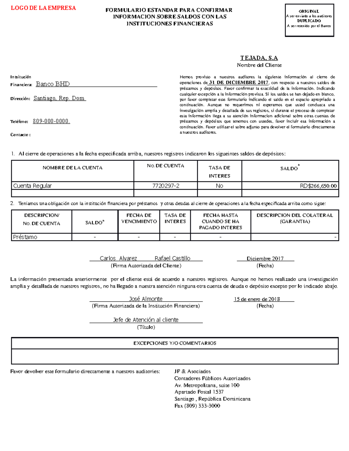 Confirmación BHD - LOGO DE LA EMPRESA FORMULARIO ESTANDAR PARA ...