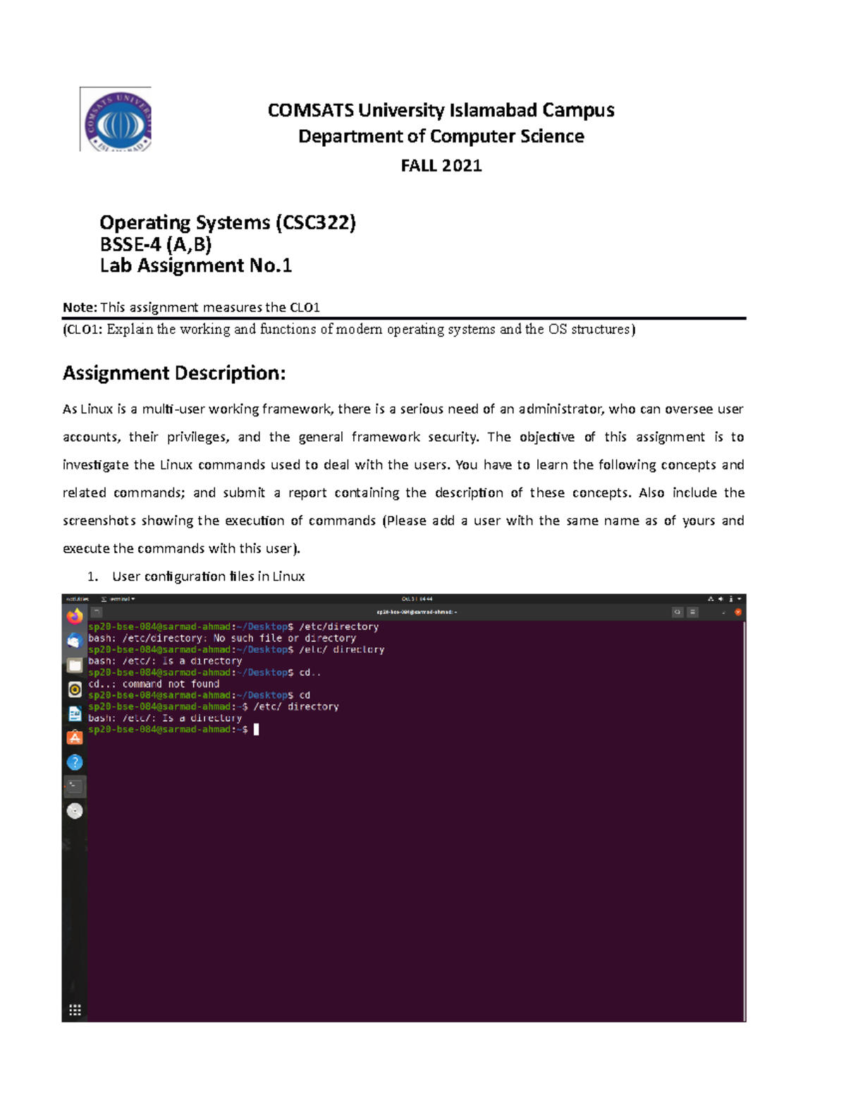 Lab Assignment 1 OS - Lab codes - COMSATS University Islamabad Campus ...