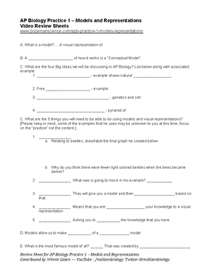 Practice Worksheet Number Three / Six. - Review Sheet for AP Biology ...