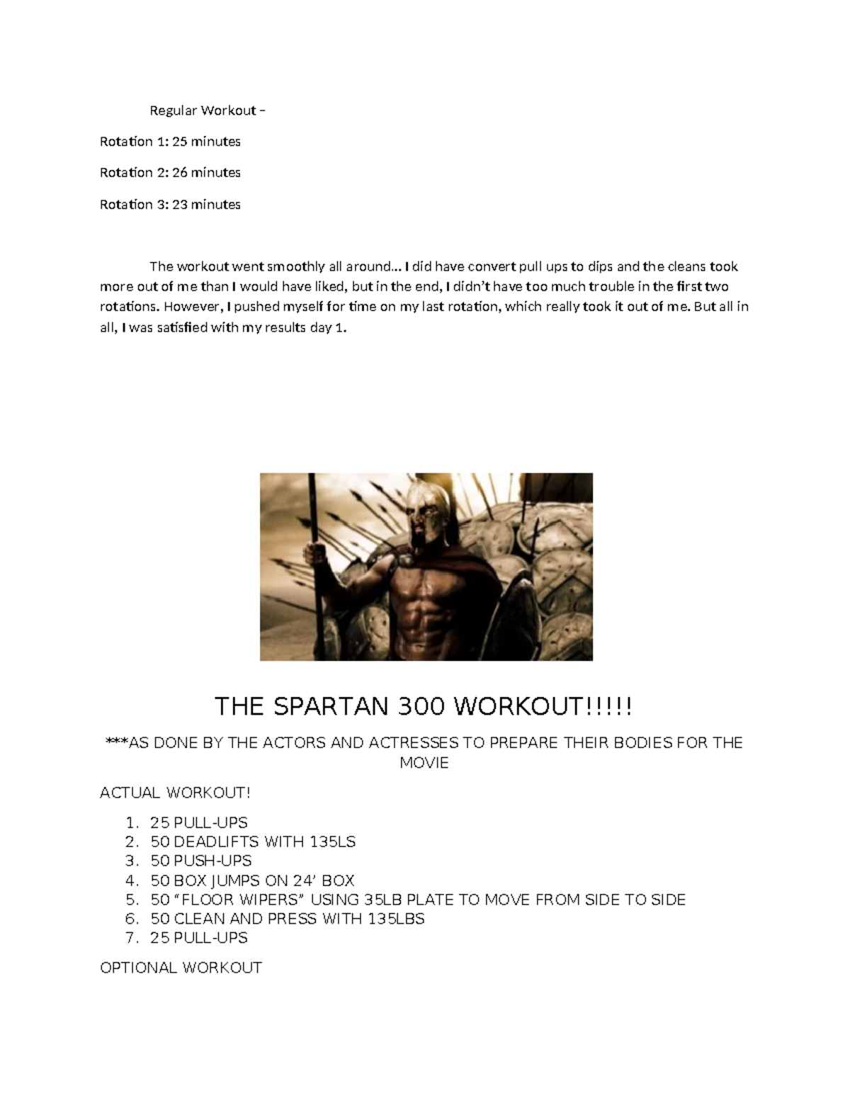 THE Spartan 300 Workout Complete - Regular Workout – Rotation 1: 25 ...