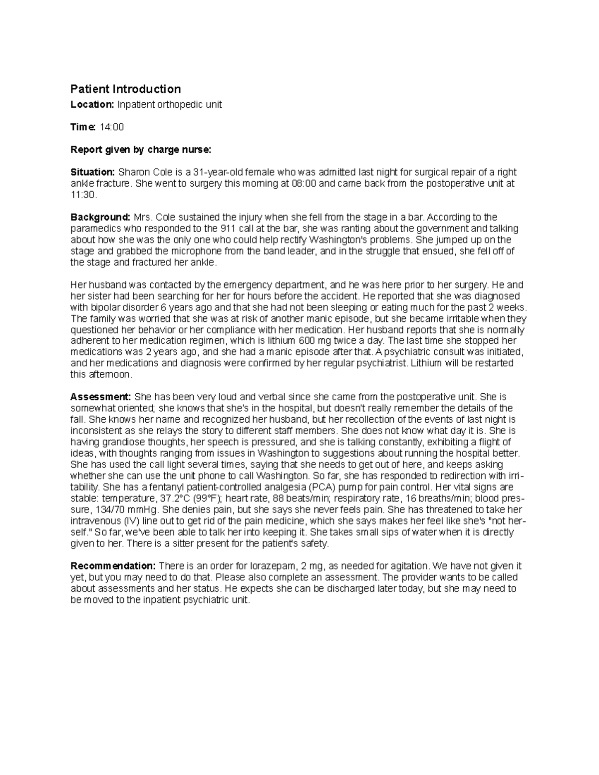 Patient Introduction - Patient Introduction Location: Inpatient ...