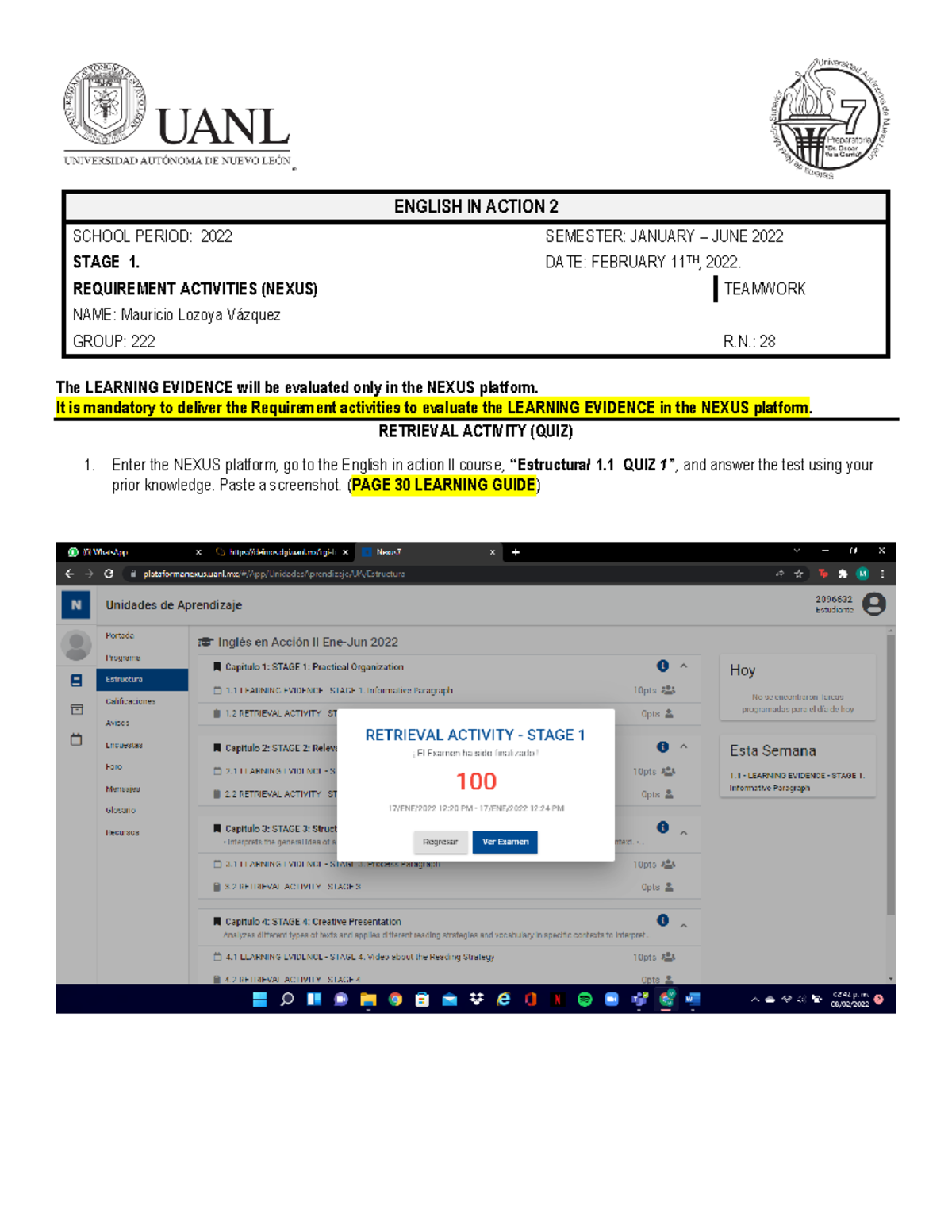 MLV RAS1 EIA2 - ras - ENGLISH IN ACTION 2 SCHOOL PERIOD: 2022 SEMESTER: JANUARY – JUNE 2022 ...