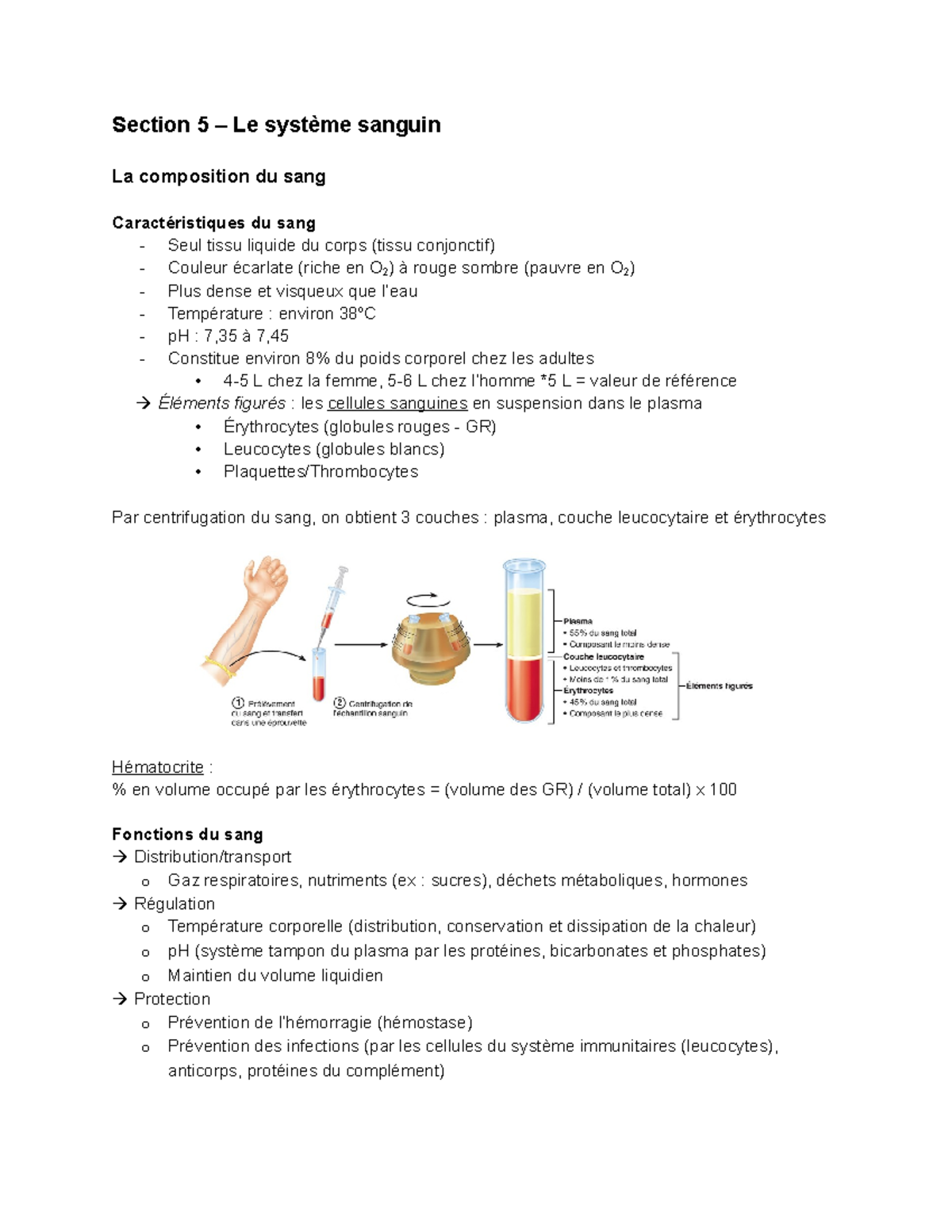 ANP05 Final Notes - Section 5 – Le système sanguin La composition du ...