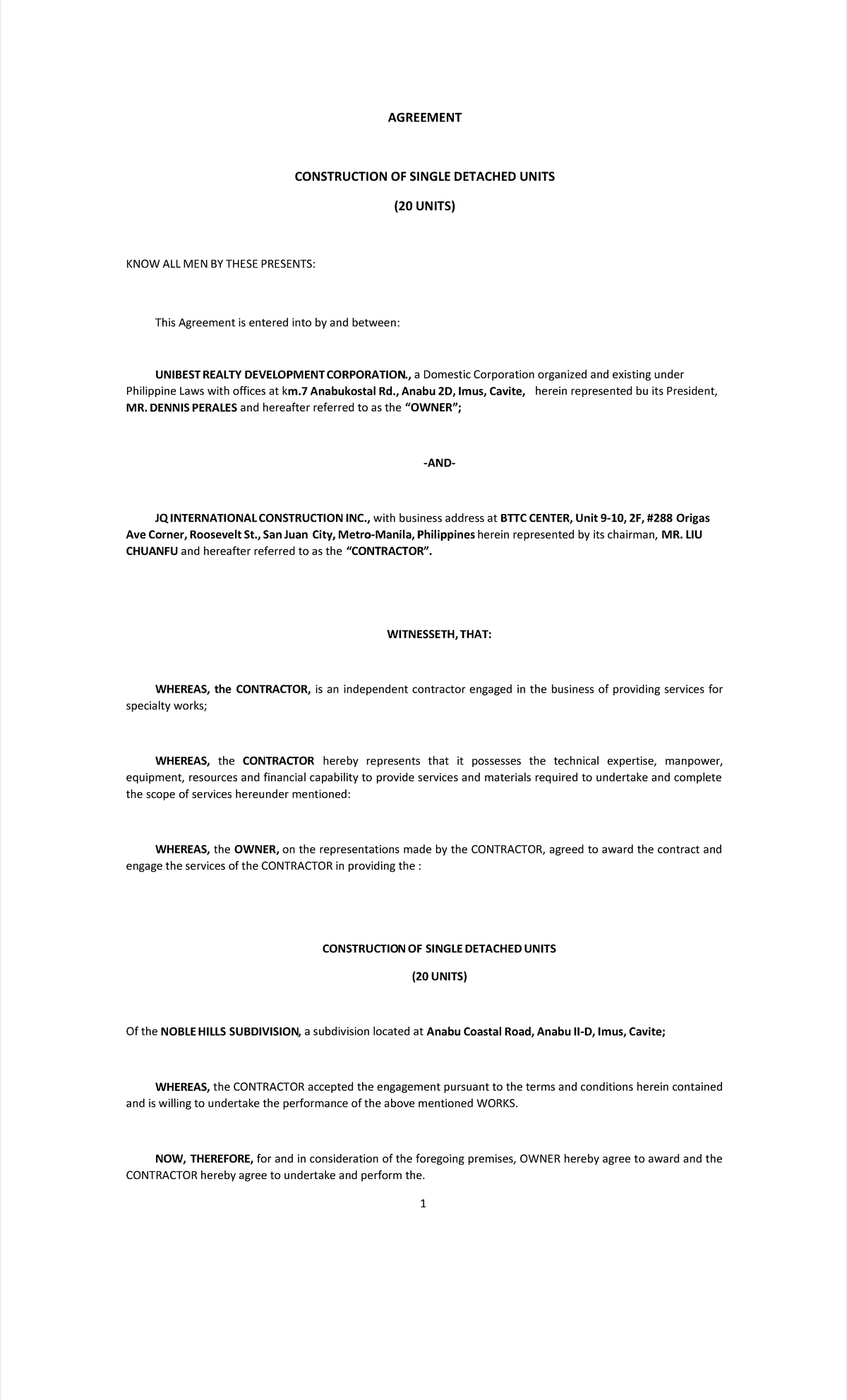 Pdf-contract-agreement compress - AGREEMENTAGREEMENT CONSTRUCTION OF SINGLE DETACHED - Studocu