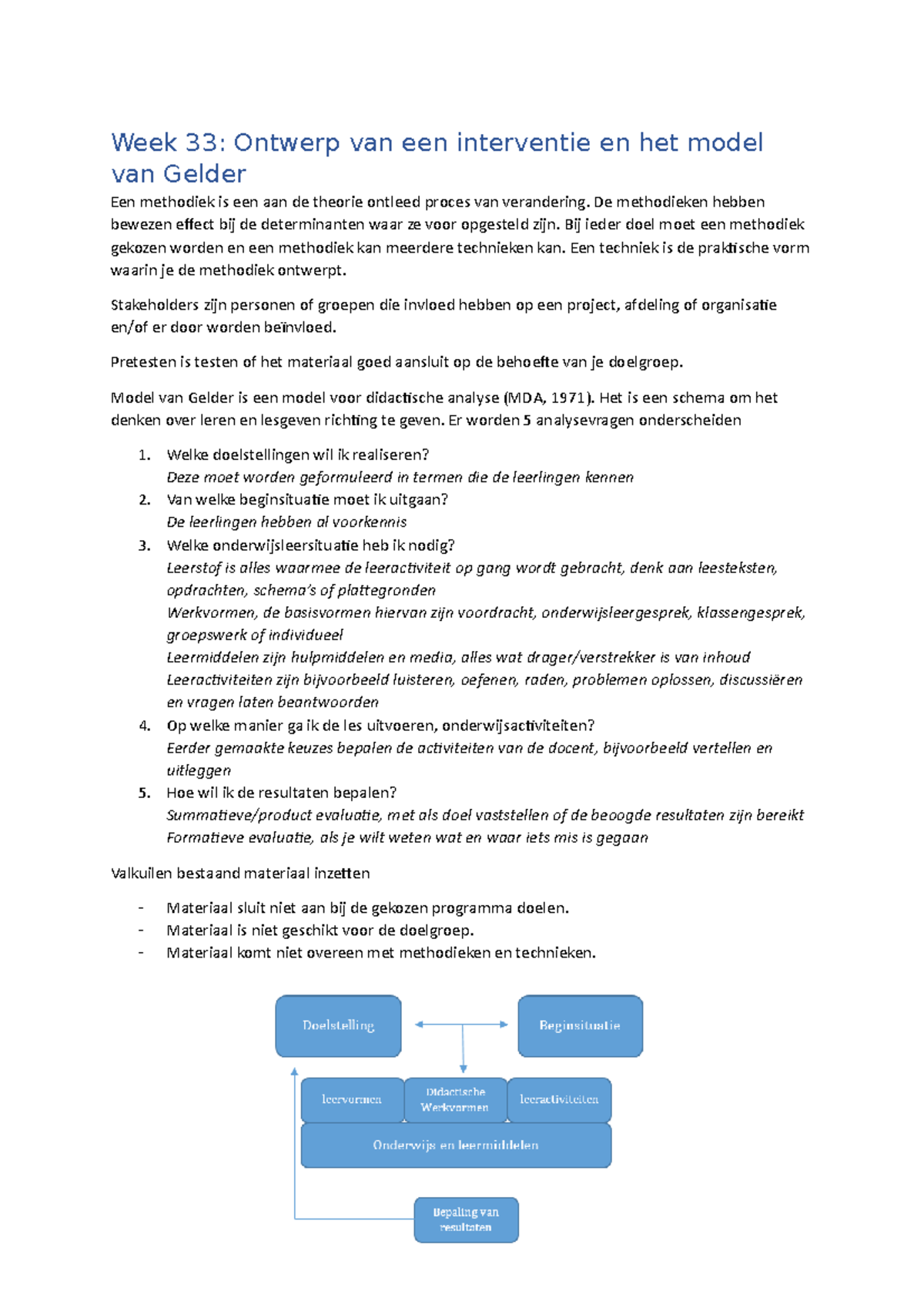 Week 33 - dh jaar 1 - Week 33: Ontwerp van een interventie en het model ...