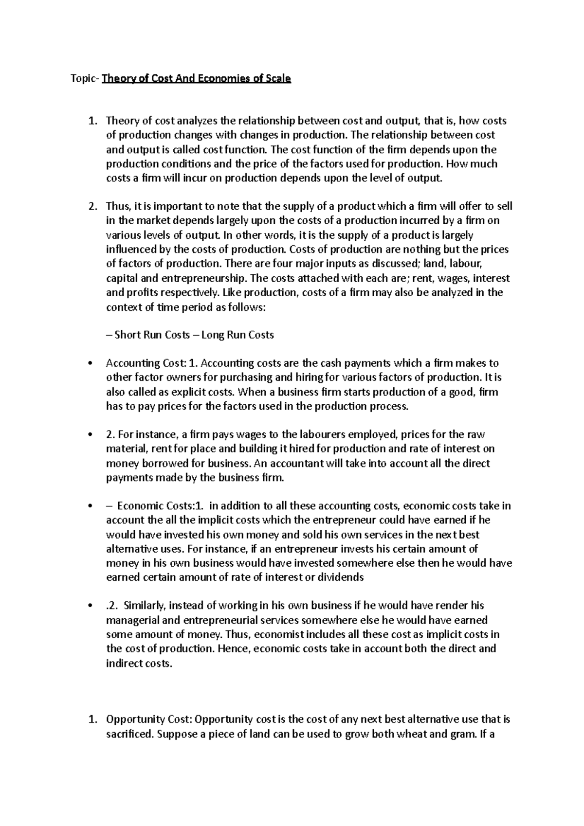 Topic-Theory of Cost And Economies of Scale - The relationship between ...