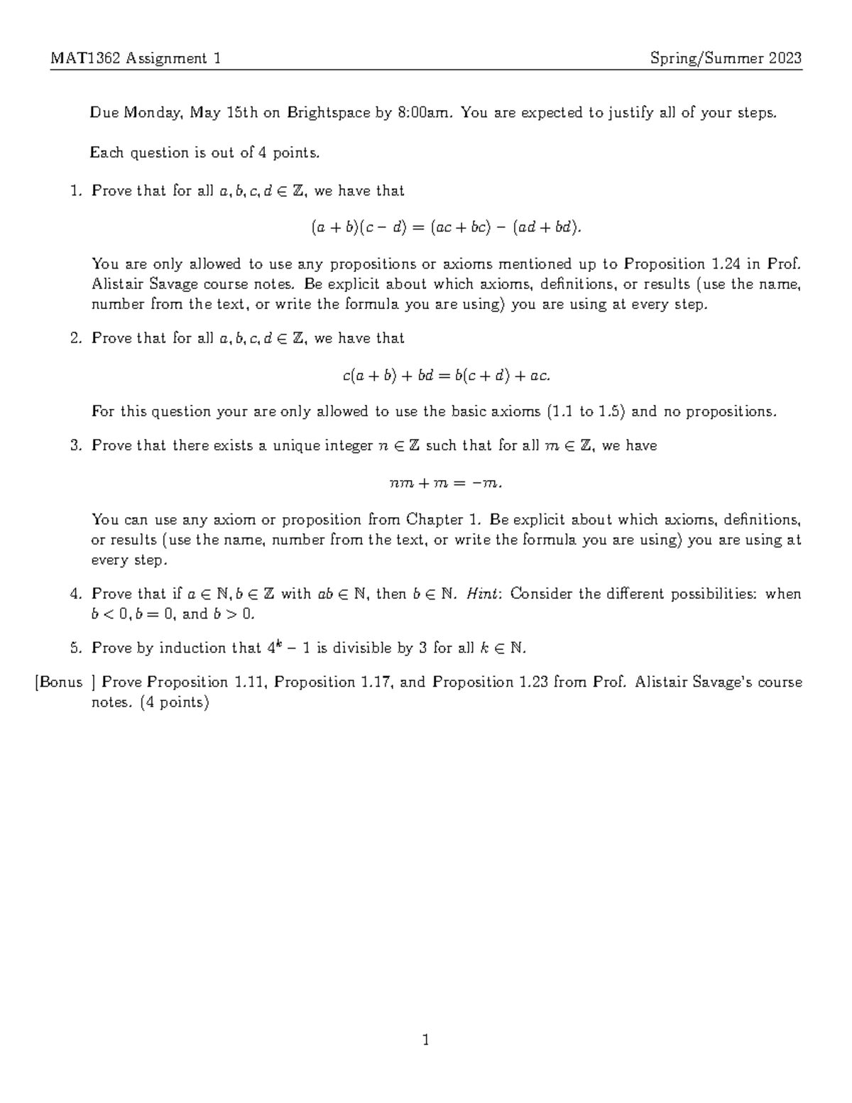 Assignment 1 MAT 1362 - MAT1362 Assignment 1 Spring/Summer 2023 Due ...